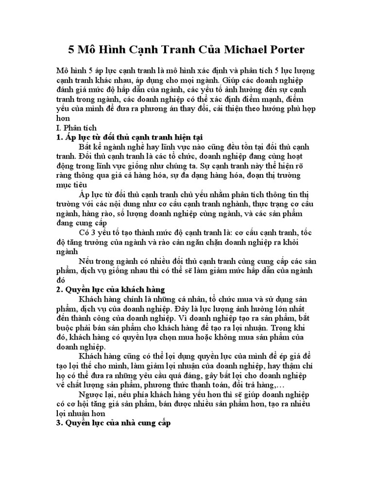 5 Mô Hình C NH Tranh C A Michael Porter | PDF