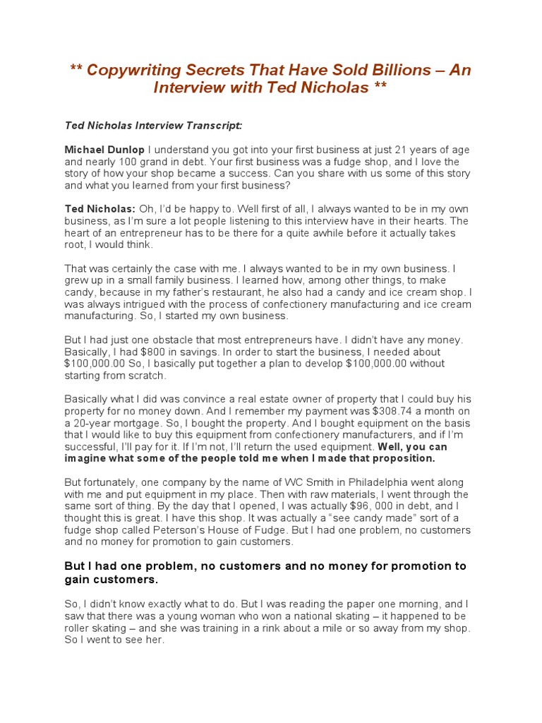 Interview With Ted Nicholas | PDF | Advertising | Newspapers