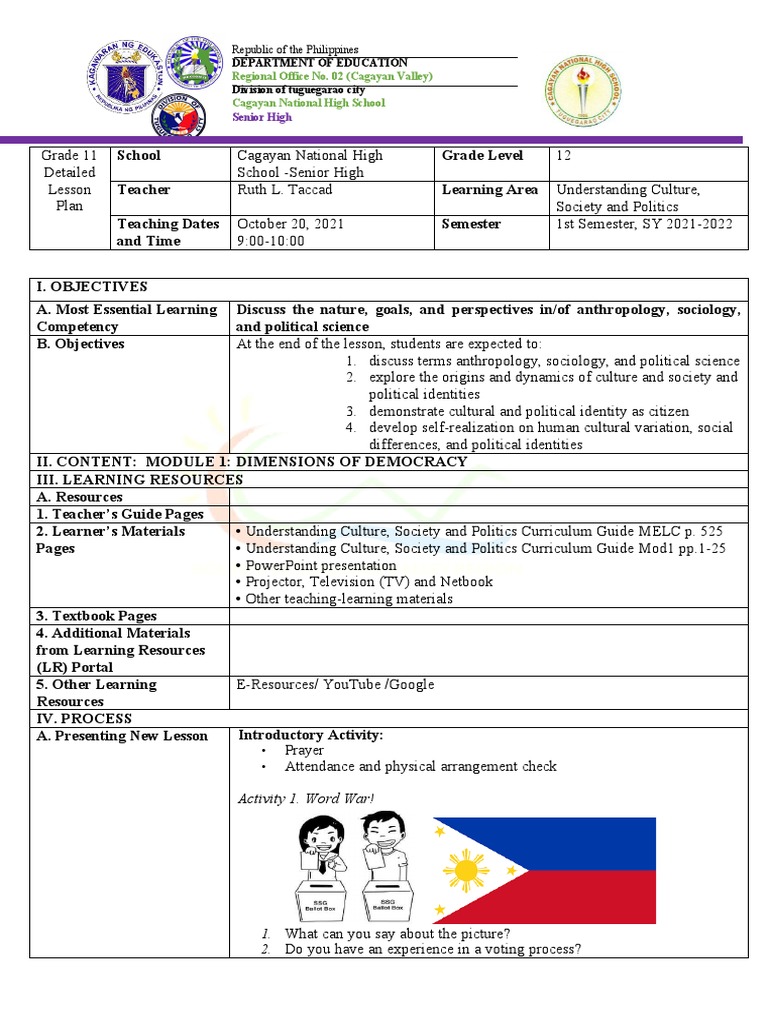 DLP For UCSP | PDF | Anthropology | Democracy