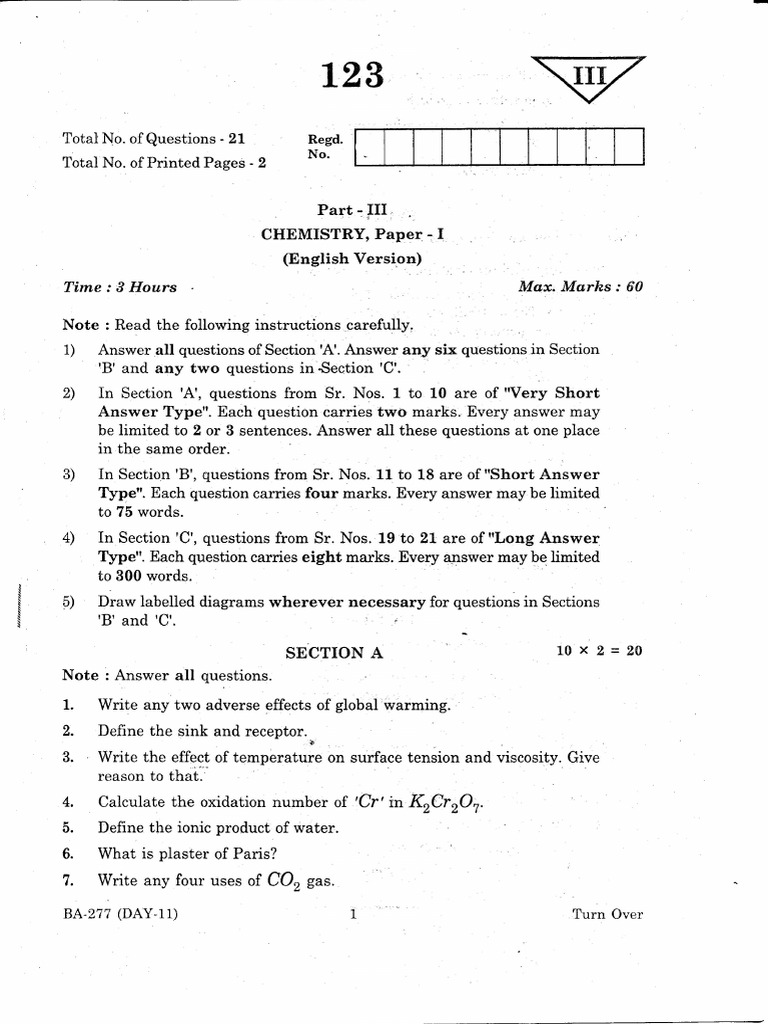 Ap Inter 1st Yr Chemistry EM March 2017 QP | PDF
