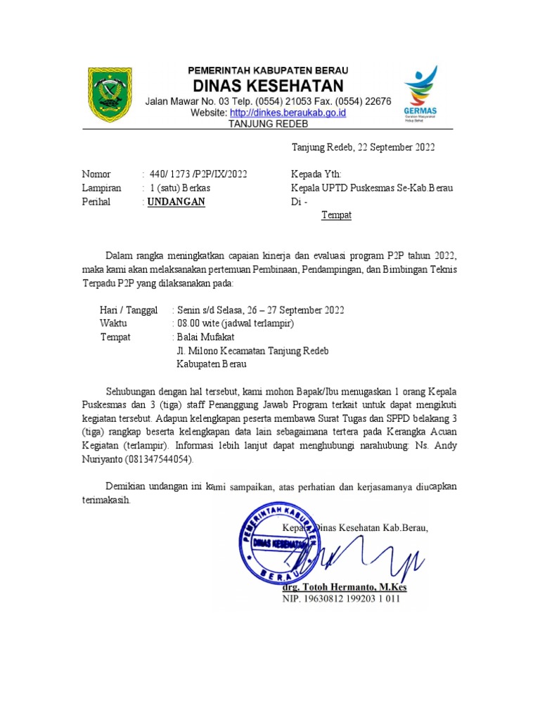 Undangan Dan Kak Pembinaan Pendampingan Dan Bimtek Terpadu P2p Pdf