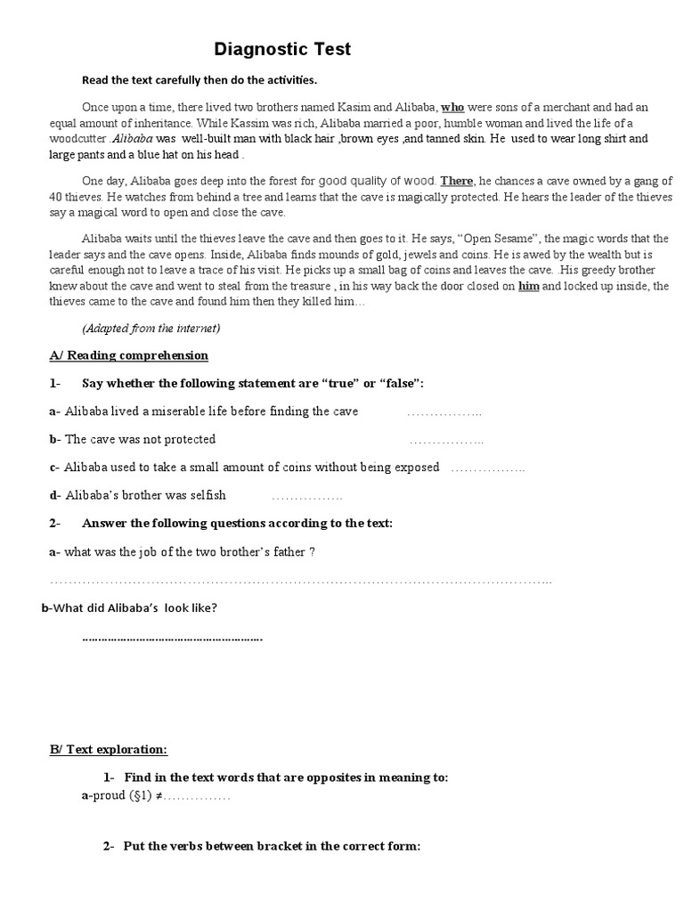 2nd term test once upon a time | PDF