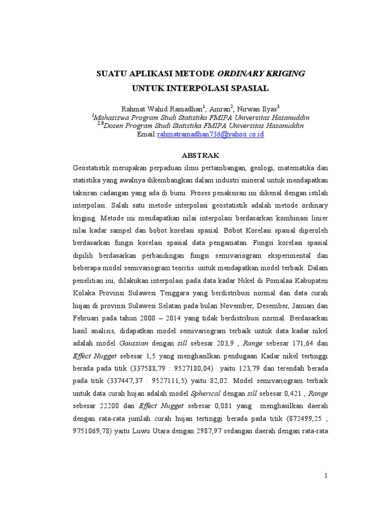 Suatu Aplikasi Metode Ordinary Kriging Untuk Interpolasi Spasial | PDF
