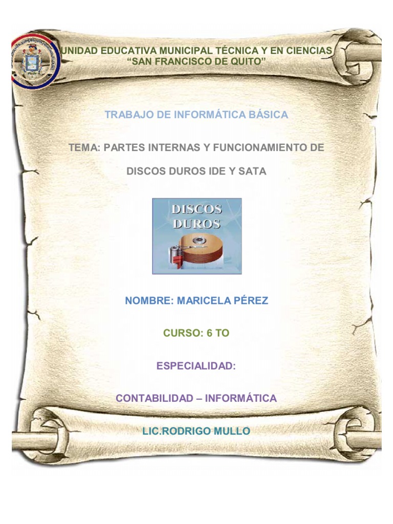 Partes Internas y Funcionamiento de Discos Duros Ide y Sata | PDF ...
