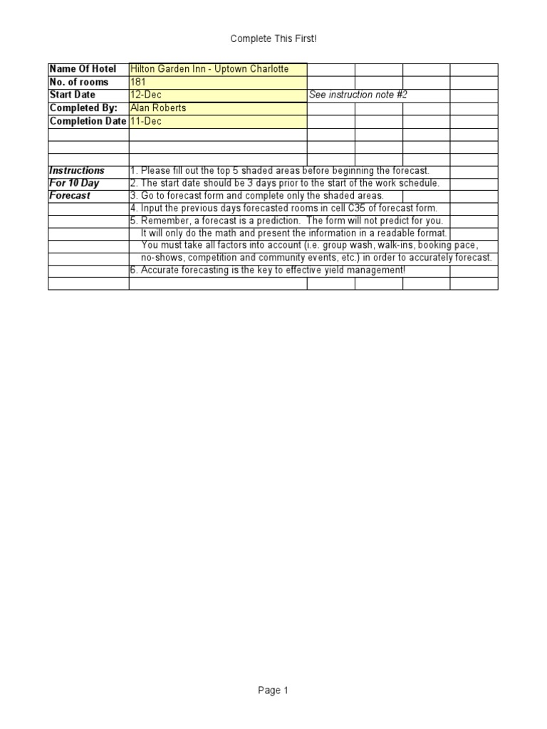 10-Day Hotel Occupancy Forecast Template | PDF