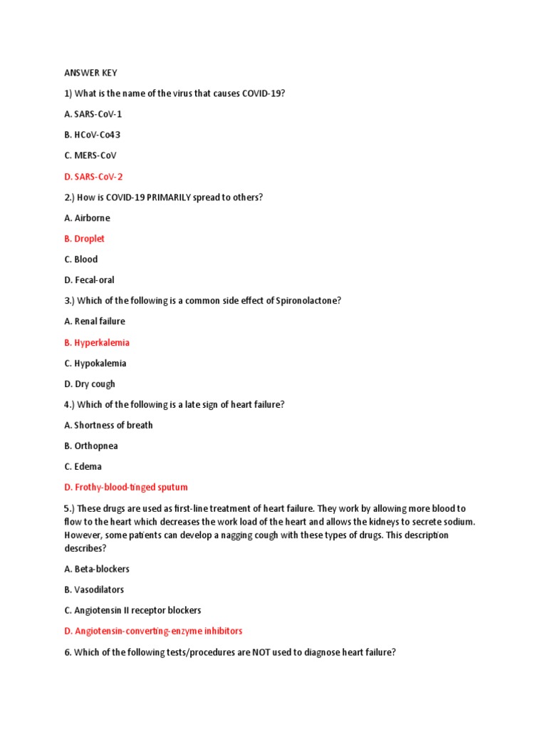 2ND Long Exam Week2 Answer Key 1 | PDF | Pneumonia | Thrombosis