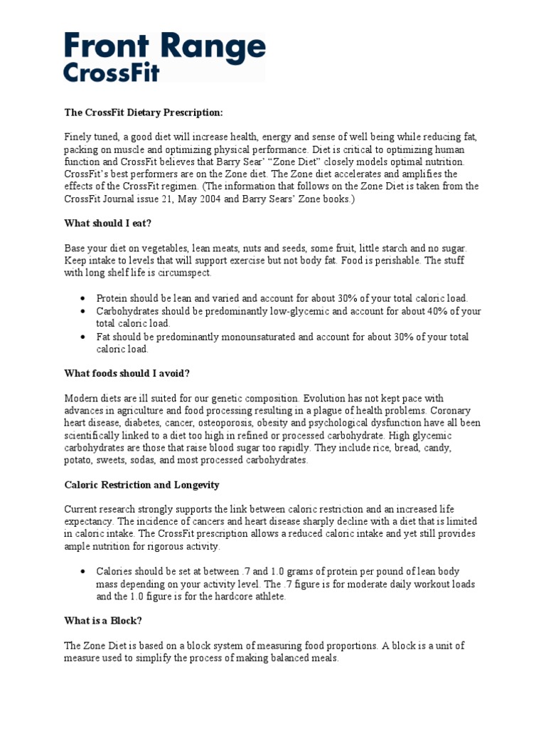 The Zone Diet For Crossfit | PDF | Dieting | Salad