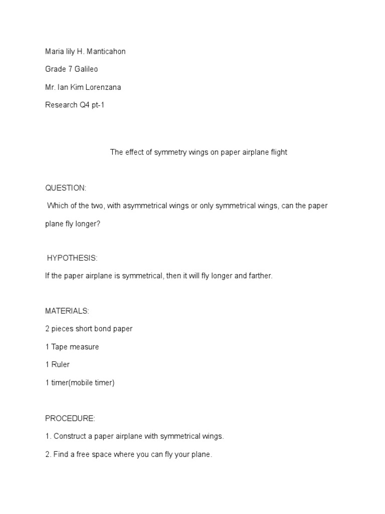 Symmetrical vs. Asymmetrical Paper Airplanes | PDF | Business ...