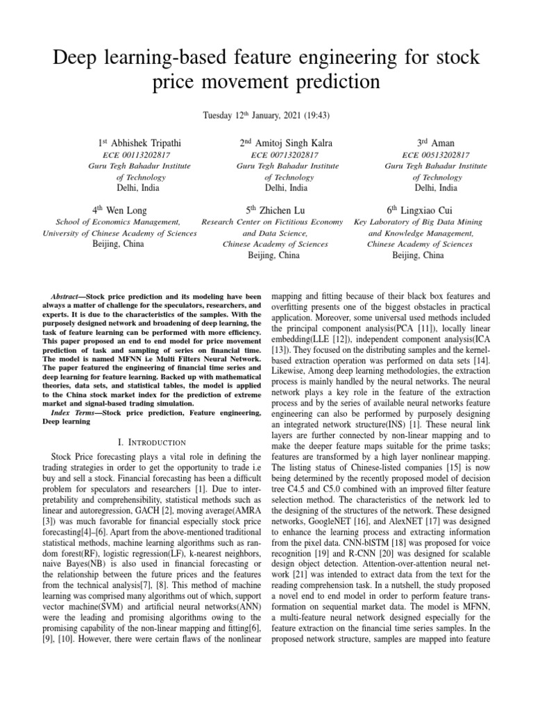 Topic 3 Deep Learning Based Feature Engineering For Stock Price Movement Prediction 20pt | PDF ...