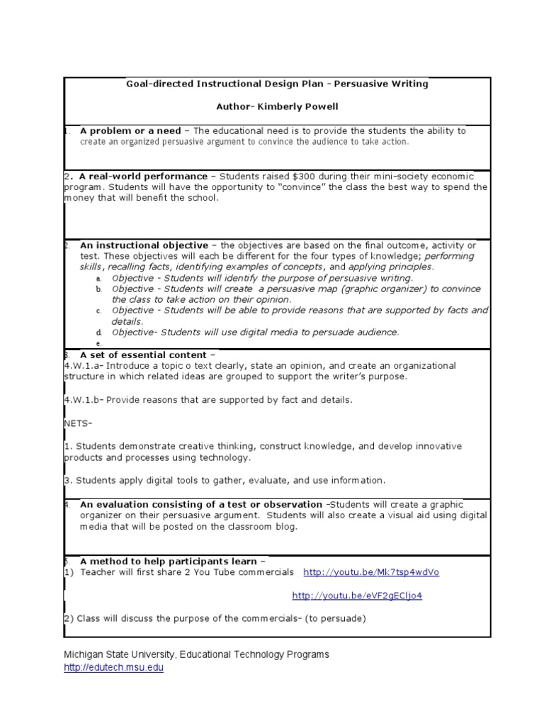 Persuasive Writing Lesson Plan for 4th Grade | PDF | Educational ...