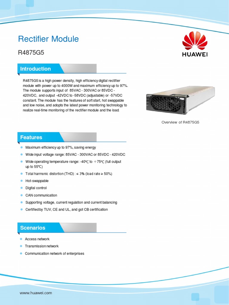 iPowerCube R4875G5 Rectifier Datasheet 02 - (20190328) | PDF | Rectifier | Electrical Engineering