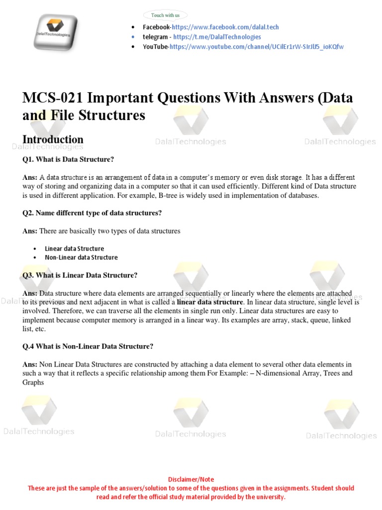 mcs21 - Notes | PDF | Queue (Abstract Data Type) | Data Structure