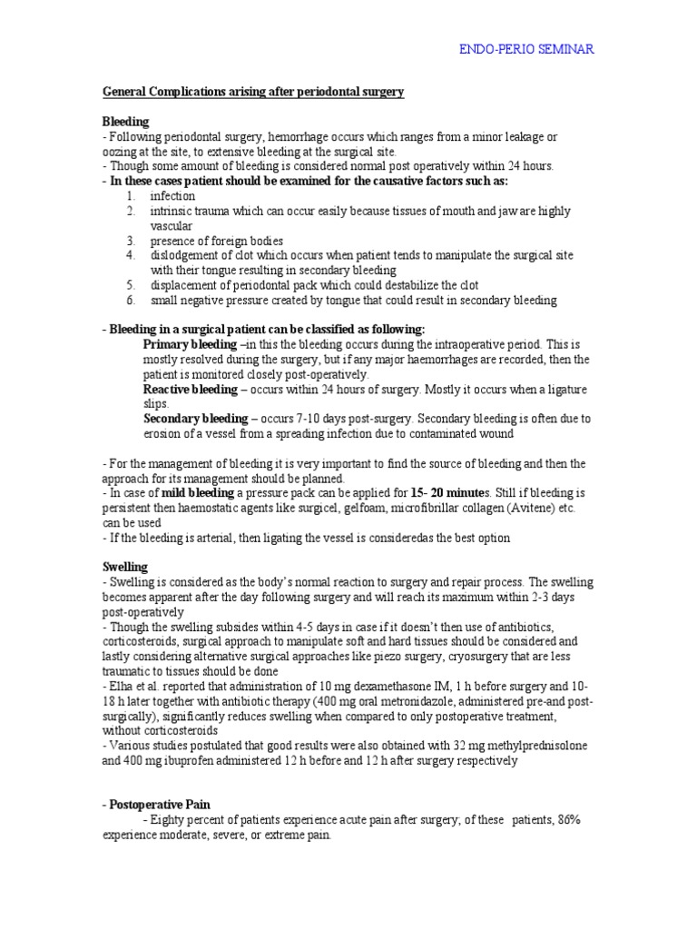 Post Op Complication and Management | PDF | Surgery | Periodontology