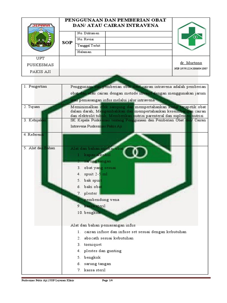 7.6.3.1 SPO Penggunaan Obat Dan Cairan Intravena | PDF