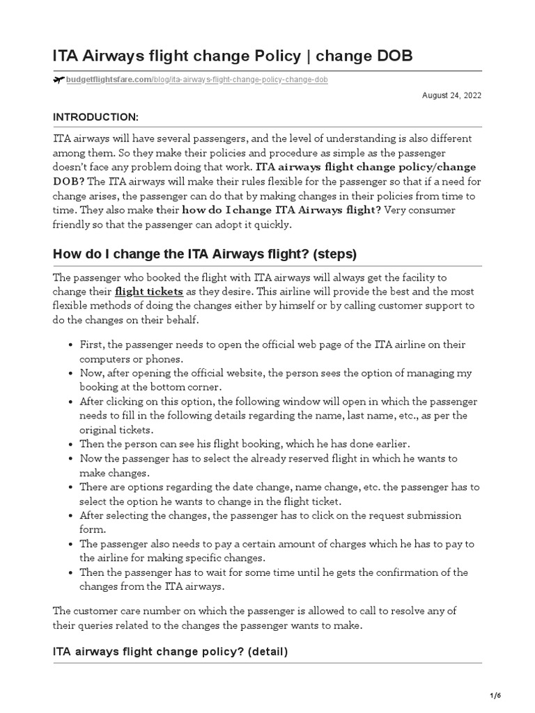 ITA Airways Flight Change Policy Guide | PDF | Airlines | Fee