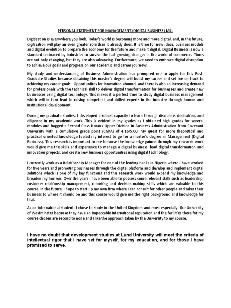 Personal Statement For Digital Business | PDF | Developing Country ...