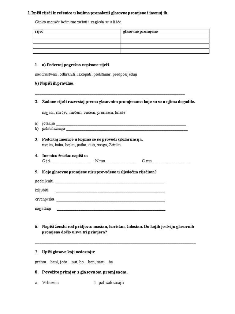 Glasovne Promjene (Nastavni Listić) | PDF