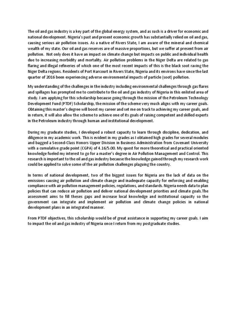 Oil and Gas Personal Statement | PDF | Pollution | Air Pollution