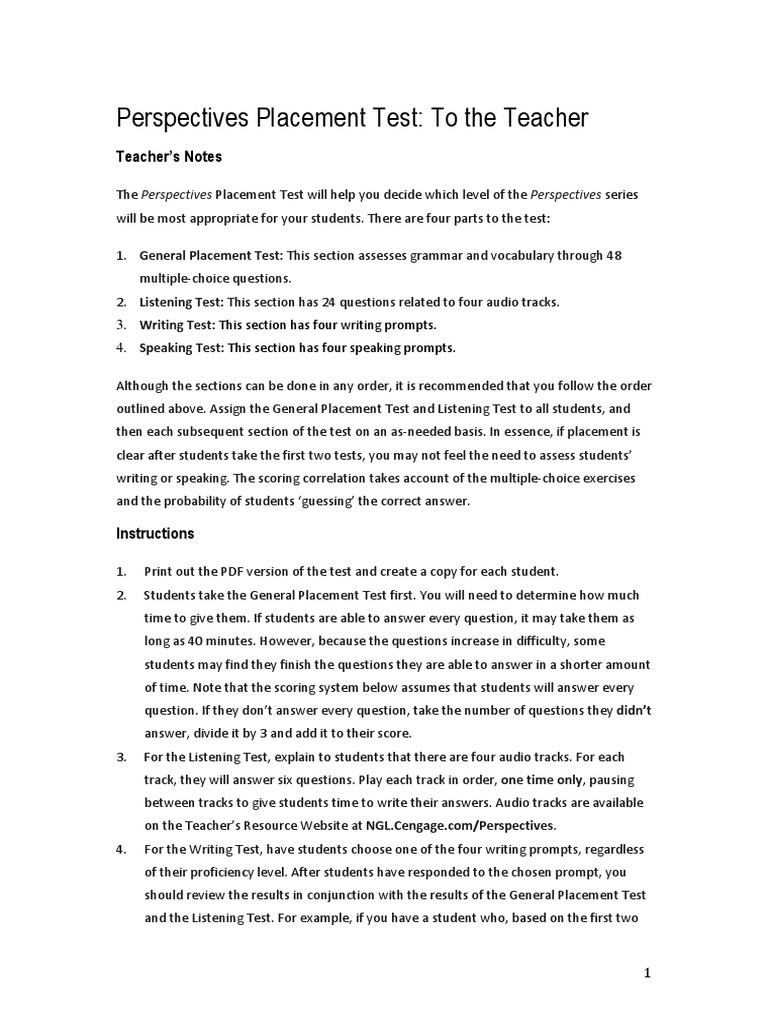 Placement Test To The Teacher | PDF | Vocabulary | Adverb