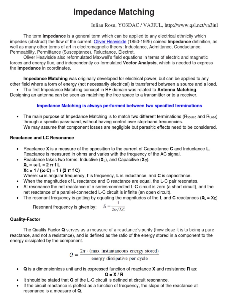 Impedance Matching | PDF | Electrical Impedance | Inductor