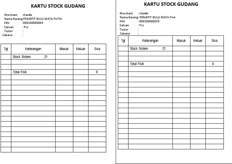 Kartu Stock Gudang Icantix | PDF