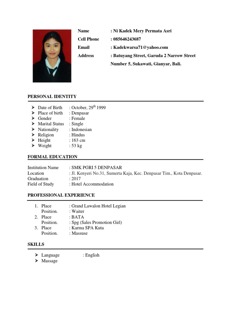 CV NI KADEK MERY PERMATA ASRI | PDF