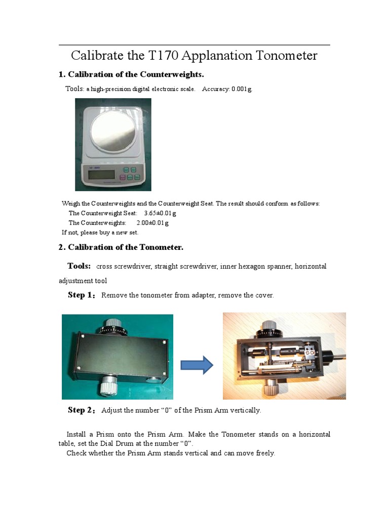 T170 Applanation Tonometer Calibration Guide | PDF | Tools | Equipment