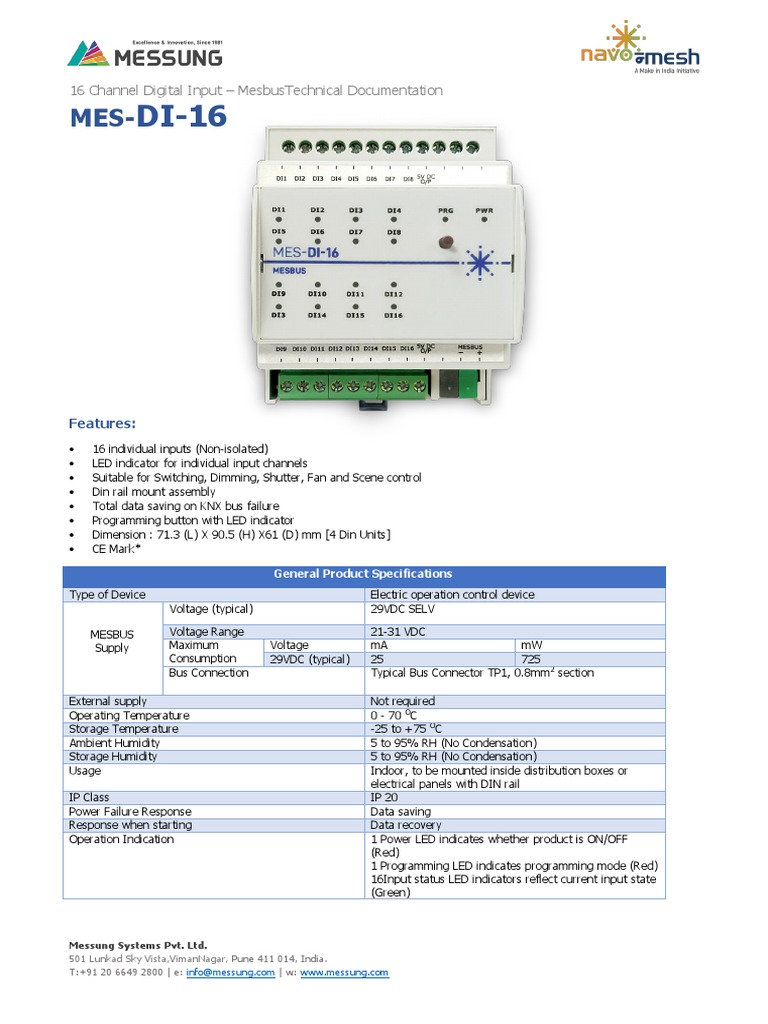 Product Datasheet MES DI 16 v2 | PDF | Electrical Connector | Light ...