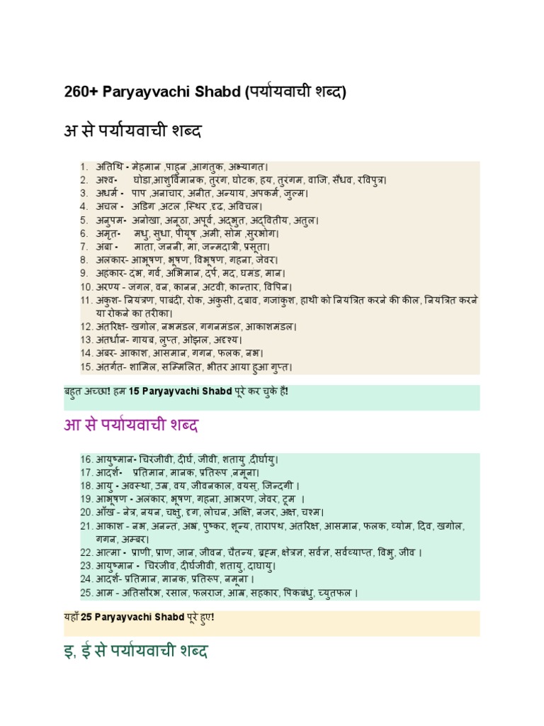 Paryayvachi Shabd PDF | PDF