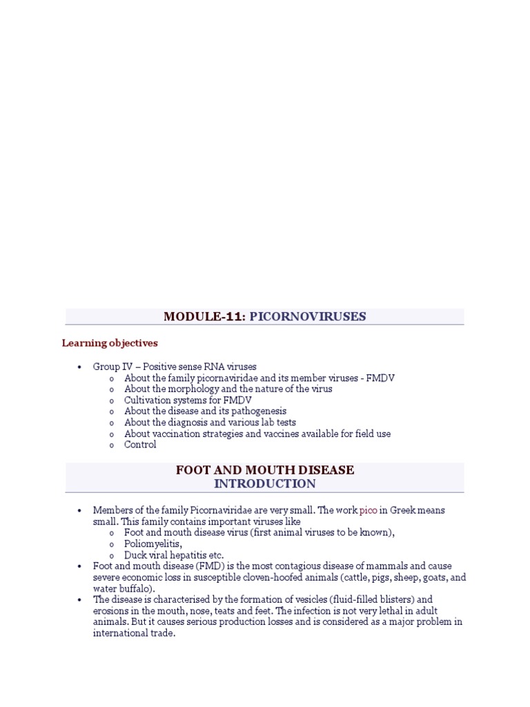 Picornaviridae - FMD and Duck Viral Hepatitis | PDF | Elisa | Virus