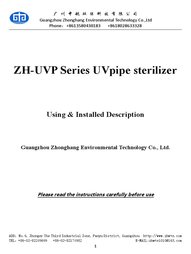 Manual of The UV Sterilizer | PDF | Ultraviolet | Bacteria