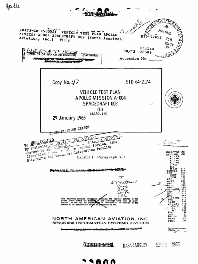 Apollo A-004 Vehicle Test Plan | PDF | Apollo Command/Service Module ...