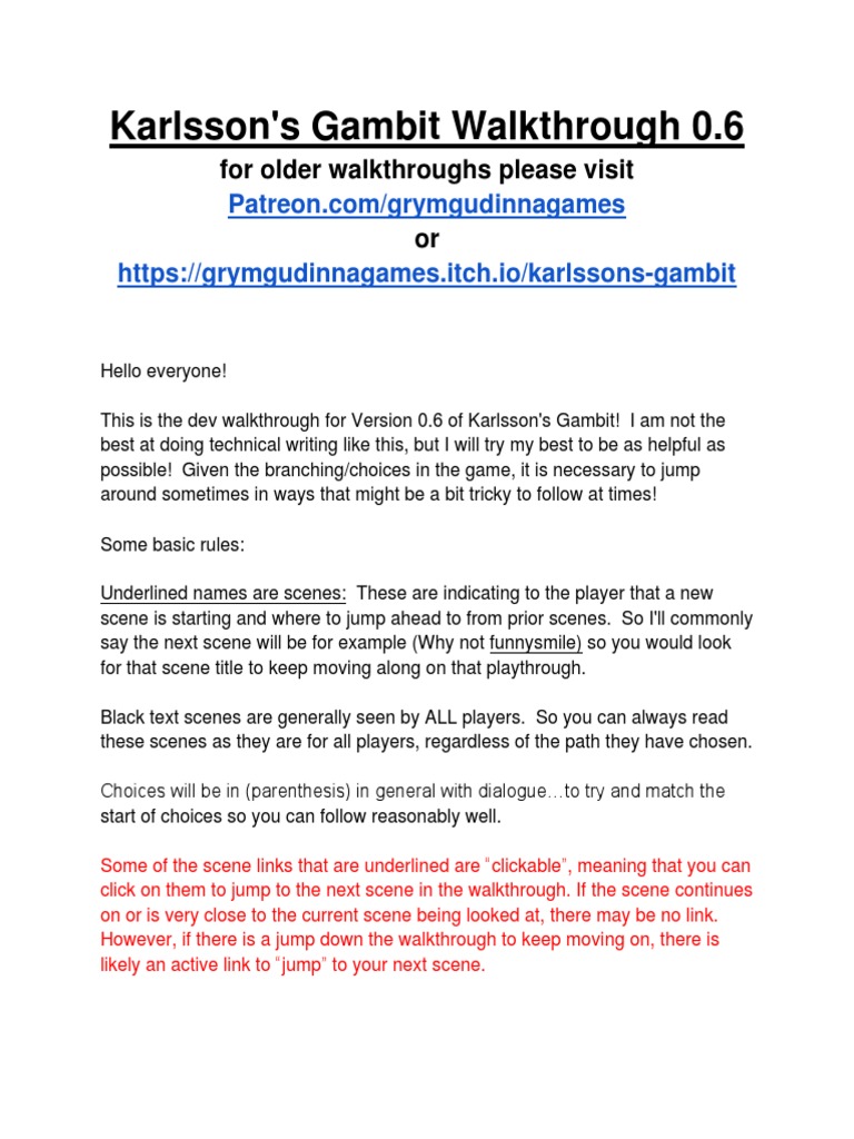 Karlssons Gambit v06.2 Walkthrough | PDF