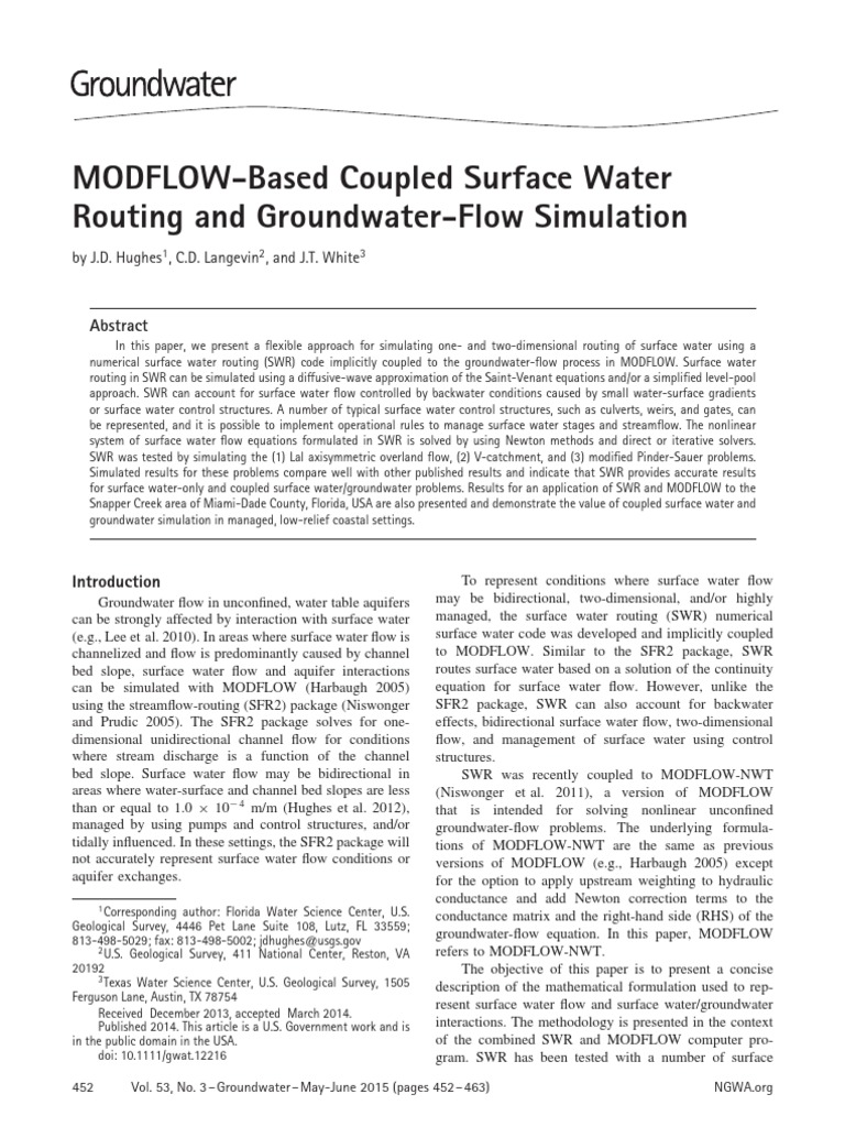 Simulating Coupled Surface Water Routing and Groundwater Flow Using MODFLOW | PDF | Groundwater ...