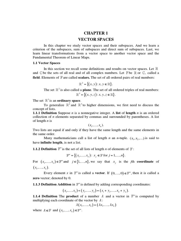 Chapter 1 Vector Spaces | PDF | Vector Space | Linear Subspace