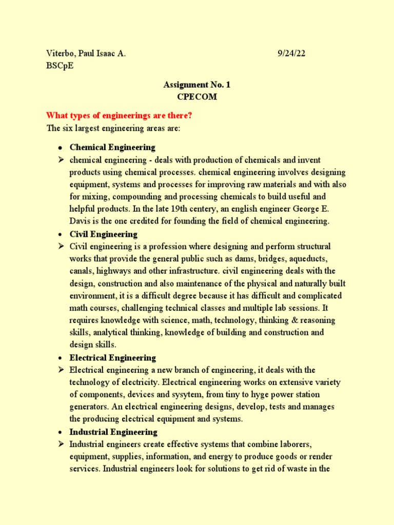 Types of Engineering Fields and Their Descriptions | PDF | Engineering ...