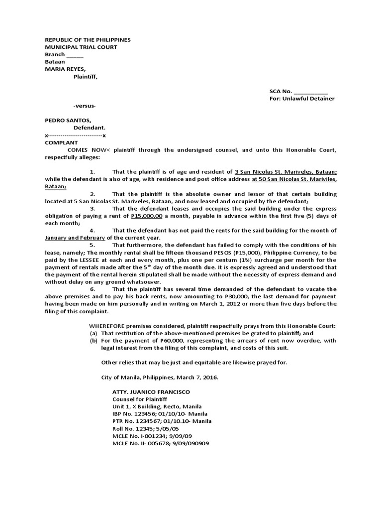 Form No. 54 COMPLAINT FOR JUDICIAL PARTITION OF REAL ESTATE | PDF ...