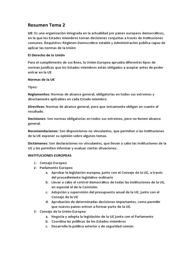 Resumen TEMA 2 Empresa y Administración | PDF | Unión Europea | Estado miembro de la Unión Europea