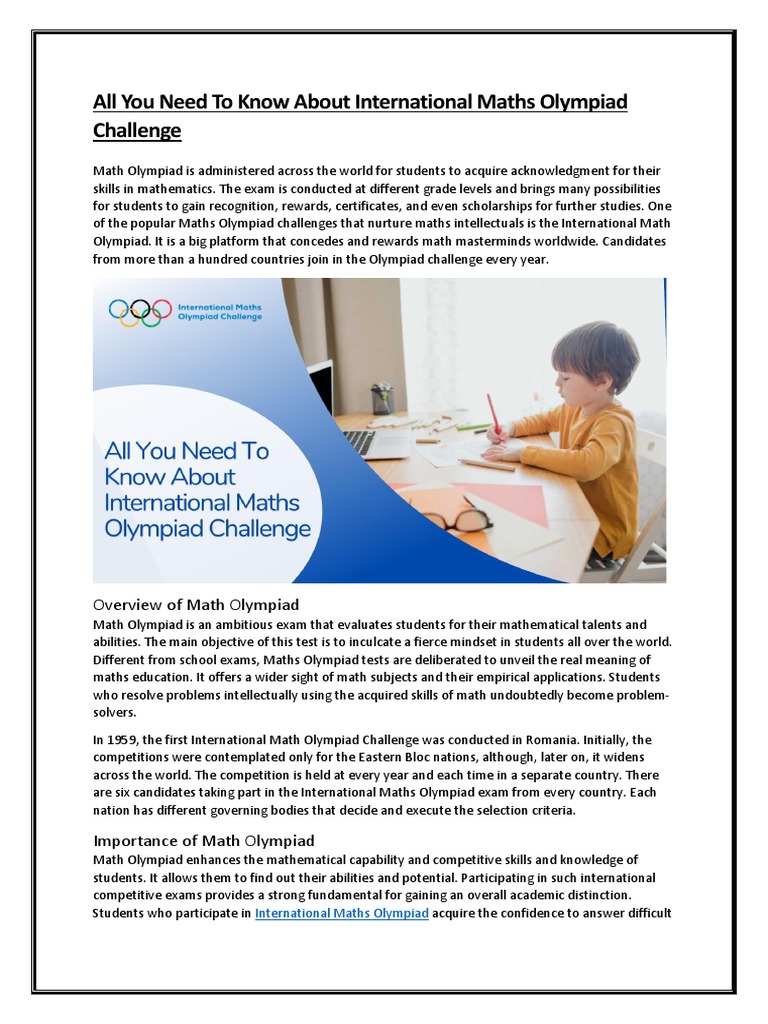All You Need To Know About International Maths Olympiad Challenge | PDF ...
