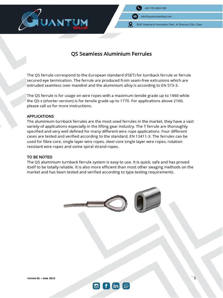 Seamless Aluminium Ferrules Guide | PDF | Rope | Manufactured Goods