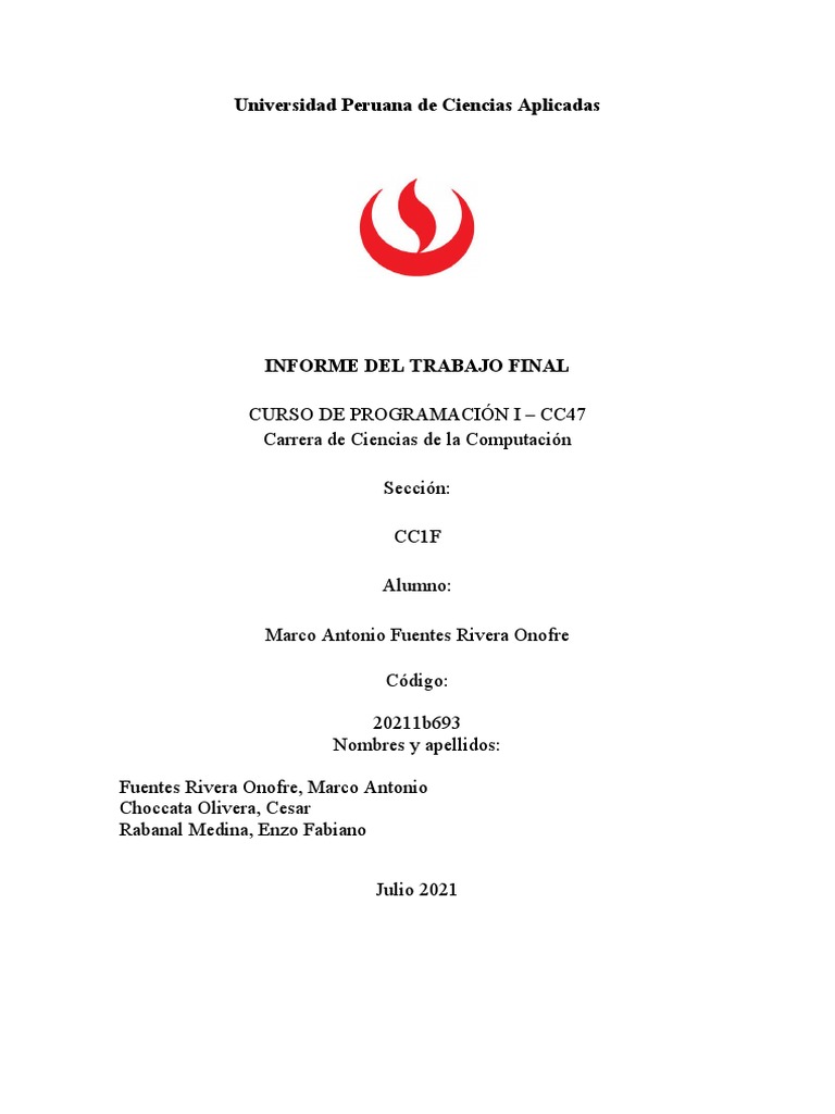 Informe - TF - Programacion I - XXXXXXXXX | PDF | Lenguaje de programación | Programación de ...