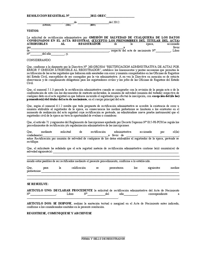 Modelo Resolucion de Omisión de Salvedad | PDF | Certificado de ...