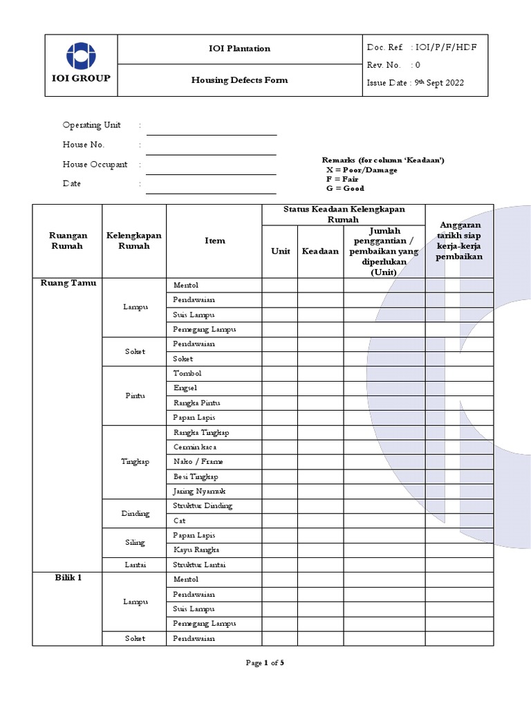 Housing Defects Form - STD | PDF