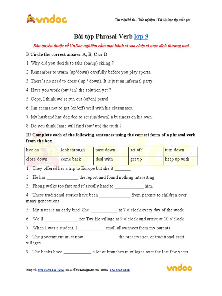 Bai Tap Phrasal Verb Lop 9 | PDF