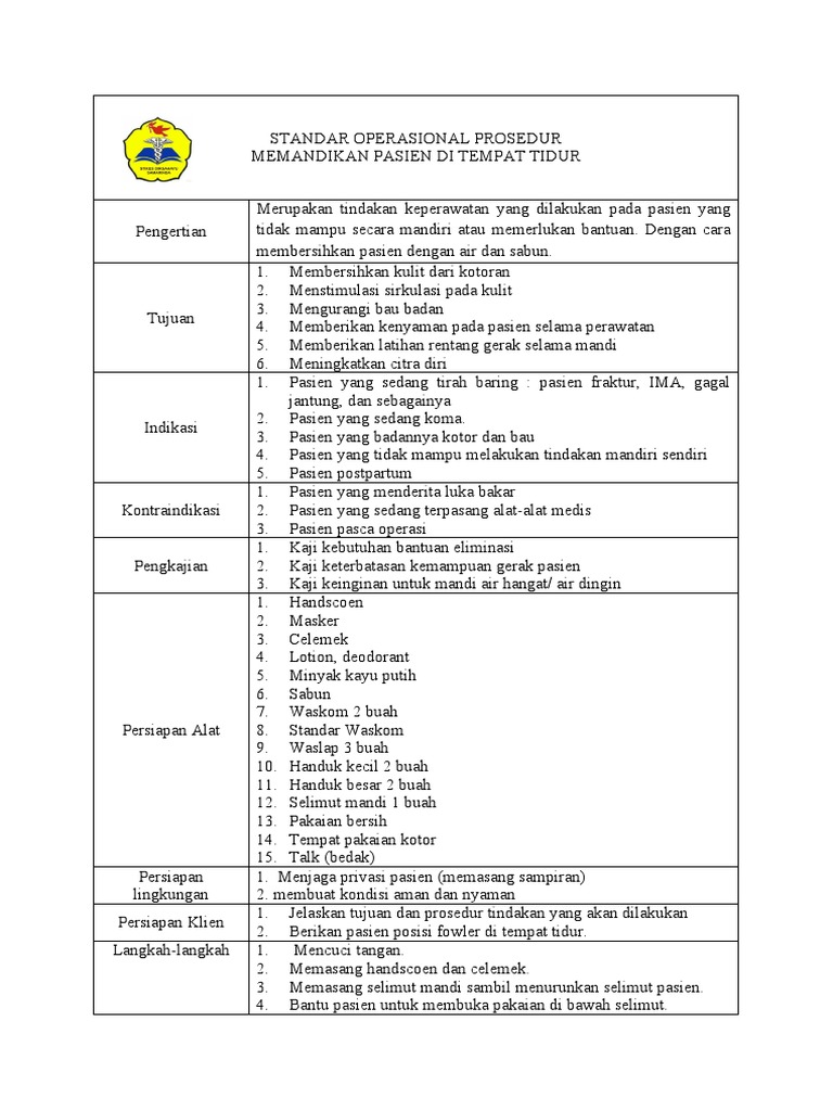 SOP Memandikan Pasien | PDF