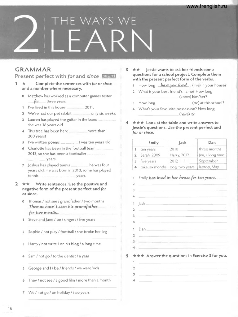 5EME Present Perfect Worksheet Using Since and For | PDF | Languages ...