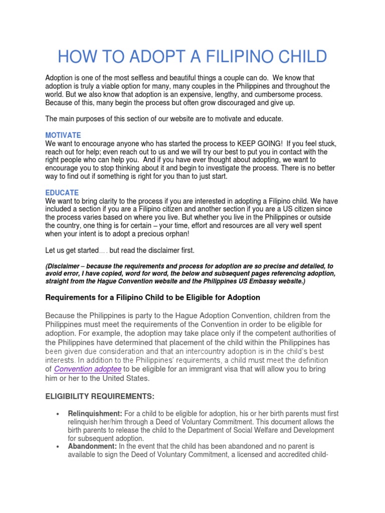 Guide to Adopting a Filipino Child | PDF | Adoption | Travel Visa