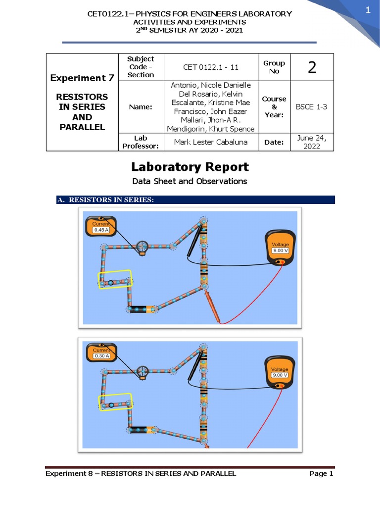 Resistors in Series and Parallel Lab Report | PDF | Series And Parallel ...