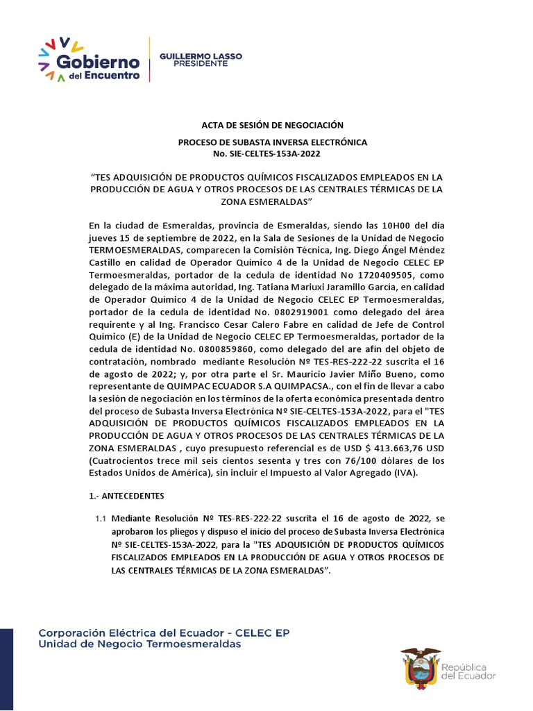 ACTA DE NEGOCIACION - Signed-Signed | PDF | Oferta (economía) | Subasta