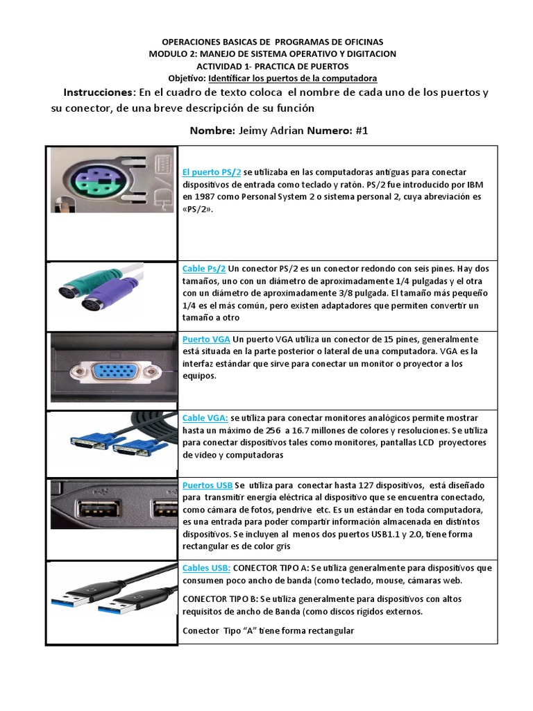 2-Practica - Puertos de La Computadora | PDF | Hdmi | Hardware de la computadora